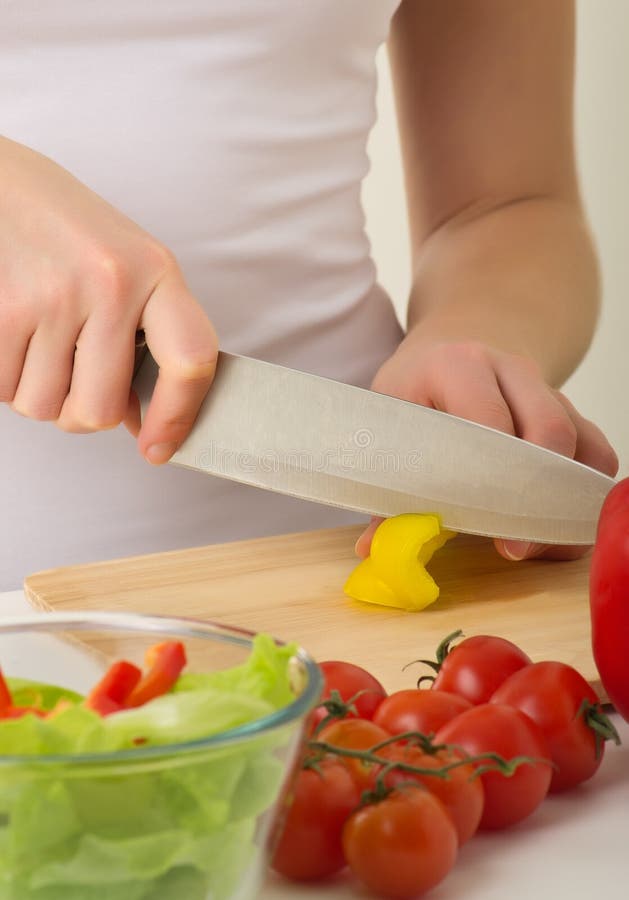 Human Hands Cooking Salad in Kitchen Stock Image - Image of background ...