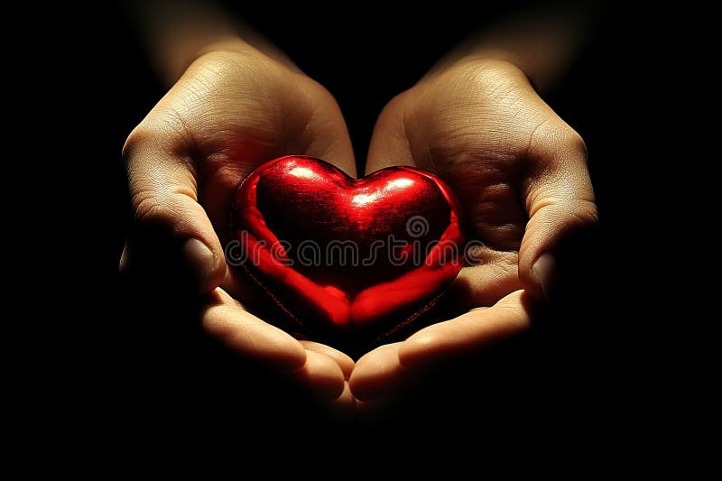 Human Hands Cradling a Red Heart Symbol. Stock Illustration ...