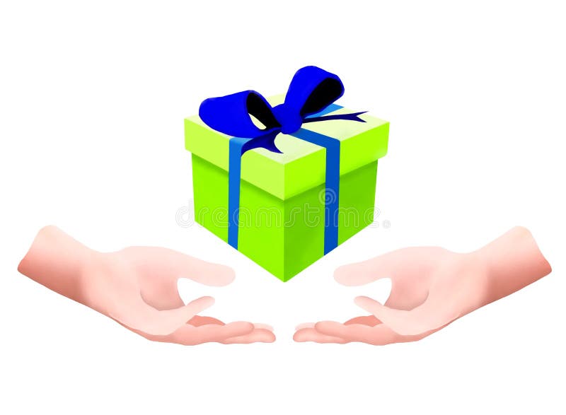 Human Hands and a Decorative Gift Box Stock Illustration - Illustration ...