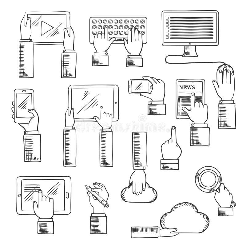 Hands Computer Keyboard Sketch Stock Illustrations – 157 Hands Computer ...