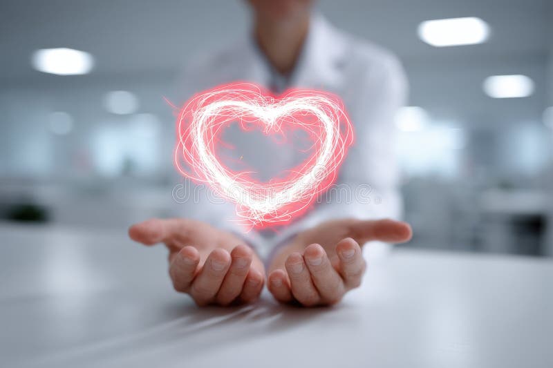 Hands Holding Glowing Red Heart Symbol Love Care Unity Support Stock ...