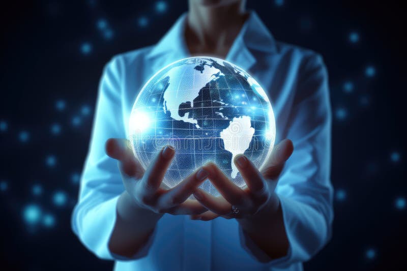 Human Hands Holding Blue Earth and Global Network Connections and Data ...