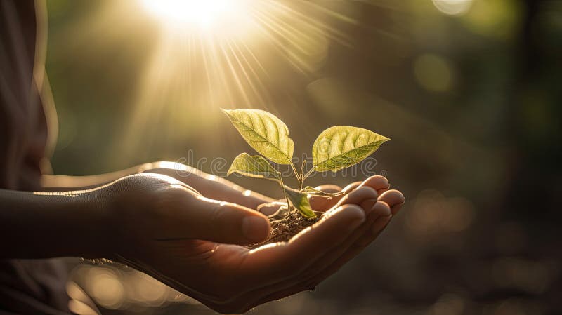 Human Hands Holding and Caring Young Green Plant in the Soil with ...