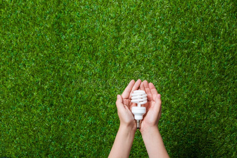 Human Hands Holding Energy Saving Lamp Stock Photo - Image of saving ...