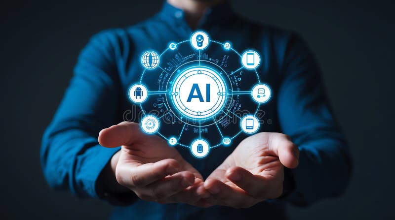 Human Hands Holding a Futuristic Artificial Intelligence Network Concept Design Stock ...