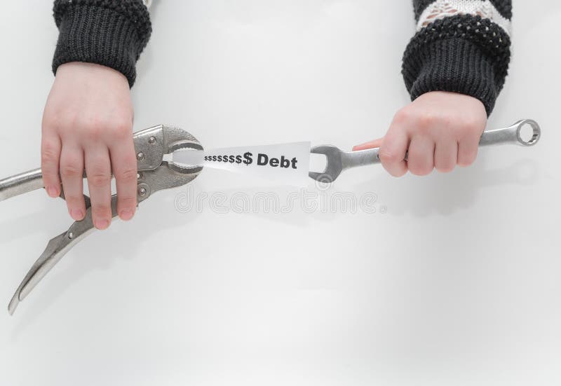 Human Hands Holding Mechanical Tools with Message Tag on Grey ...