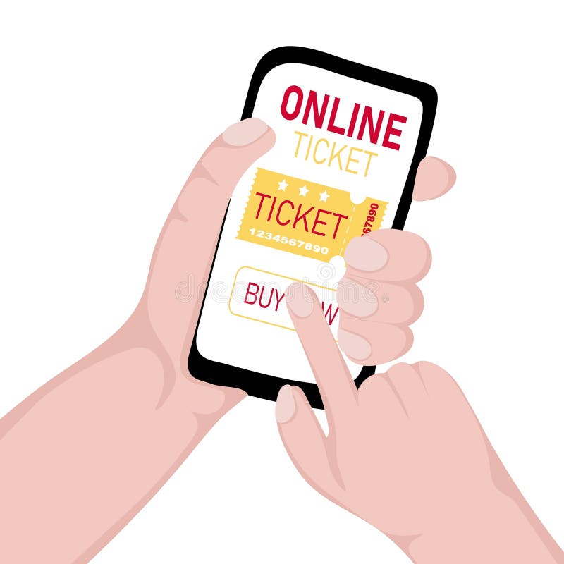Human Hands Holding Mobile Phone with Ticket on Screen. Buying Tickets ...