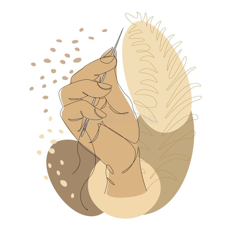 Human Hands Holding a Needle and Thread for Sewing, in a Modern One ...