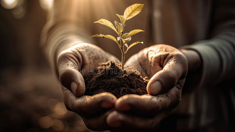 Human Hands Holding a Small Green Plant Growing in the Soil with ...