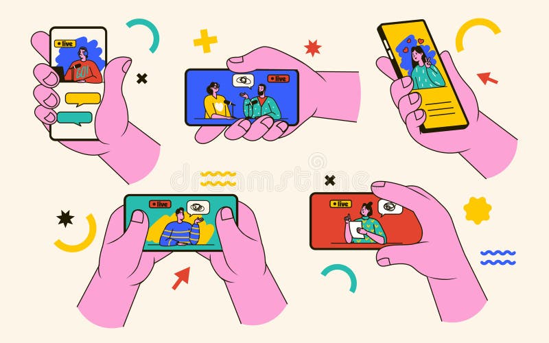 Human Hands Holding Smartphone with Talk Show Online Live Broadcasting ...