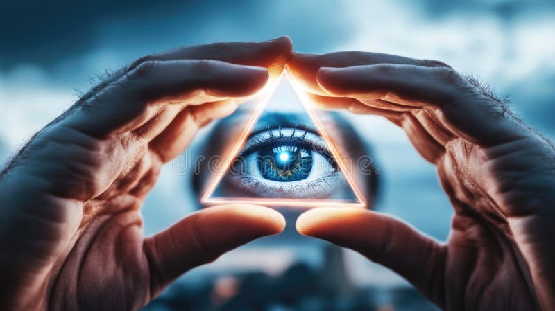 Human Hands Holding Triangle Illuminating Eye with Mystical Atmosphere ...