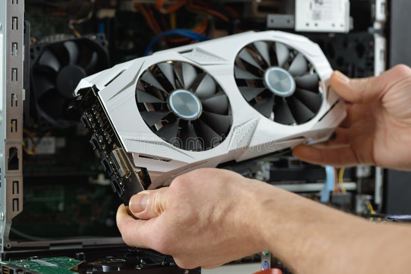 Human Hands are Inserting a Video Card Stock Photo - Image of desktop ...