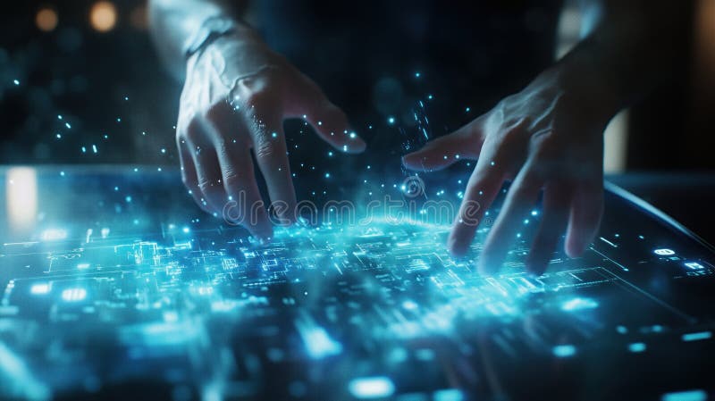 Human Hands Interacting with Digital Touch Surface Stock Illustration ...