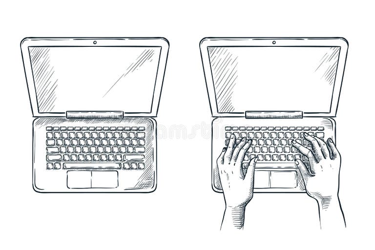 Human Hands on Laptop Keypad, Sketch Illustration. Freelance Job ...