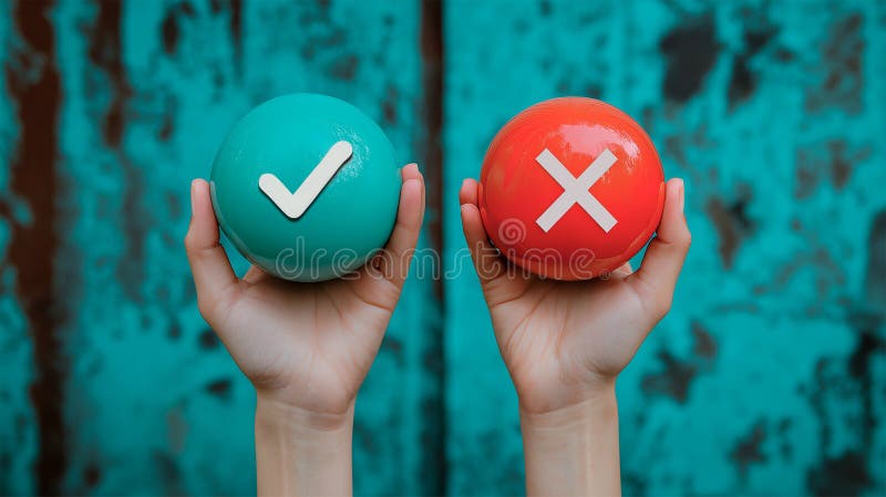 Human Hands, One Holding a Red Ball Marked with an X Symbolizing Error ...