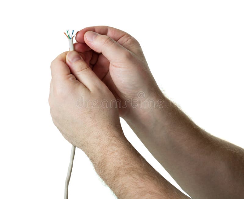 Communications Cable In Human Hand Stock Photo - Image of blue, close ...
