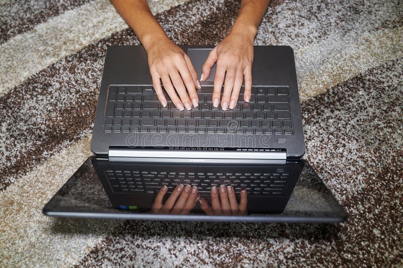 Human Hands Over Laptop Keypad during Typing Stock Photo - Image of ...