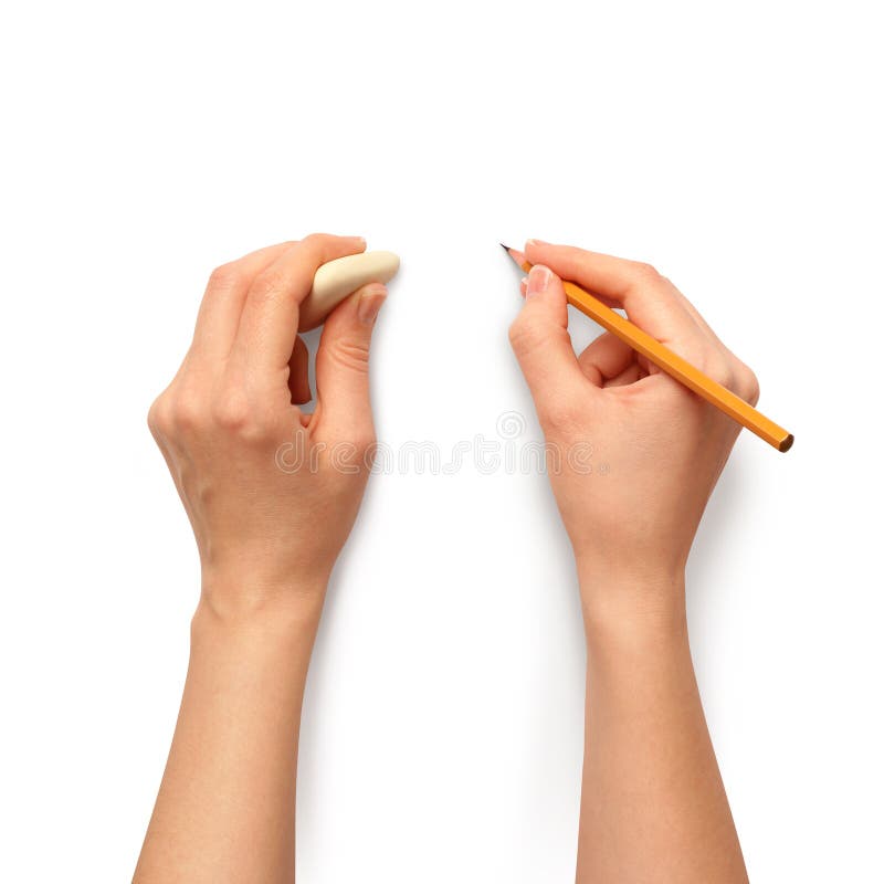 Human Hands with Pencil and Erase Rubber Stock Image - Image of hand ...