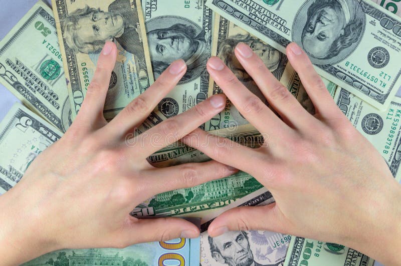 Human Hands on a Pile of Dollars Money Stock Image - Image of profit ...