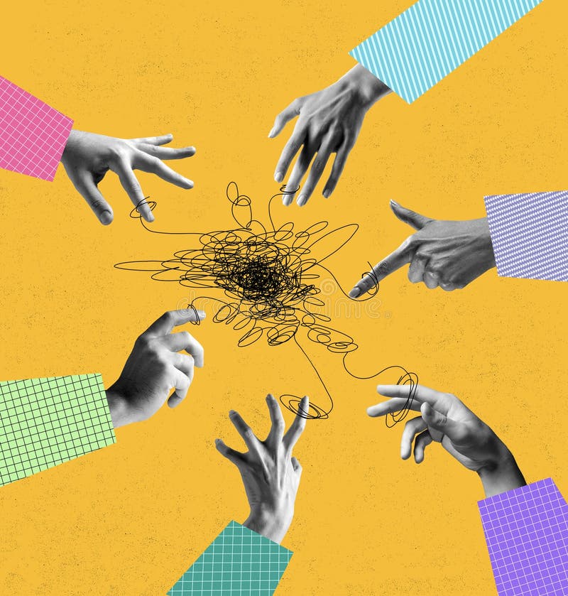 Human Hands Pointing at Tangled Drawn Piece Symbolizing Work on ...