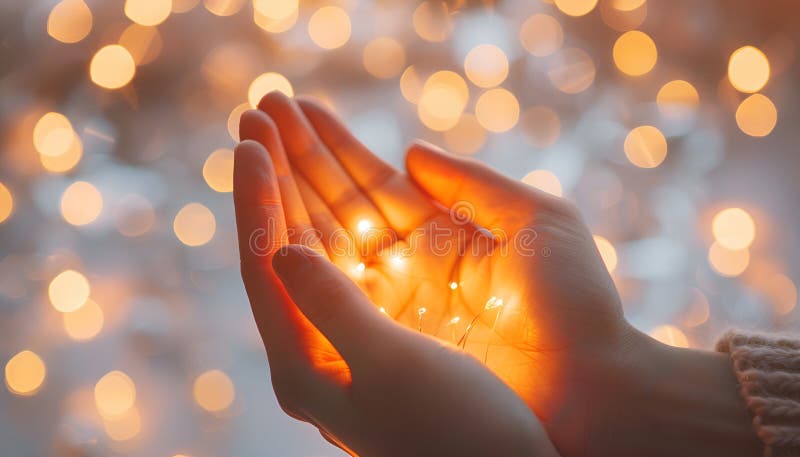 Human Hands Praying for Blessing with Star Dust Lights Shining on White ...