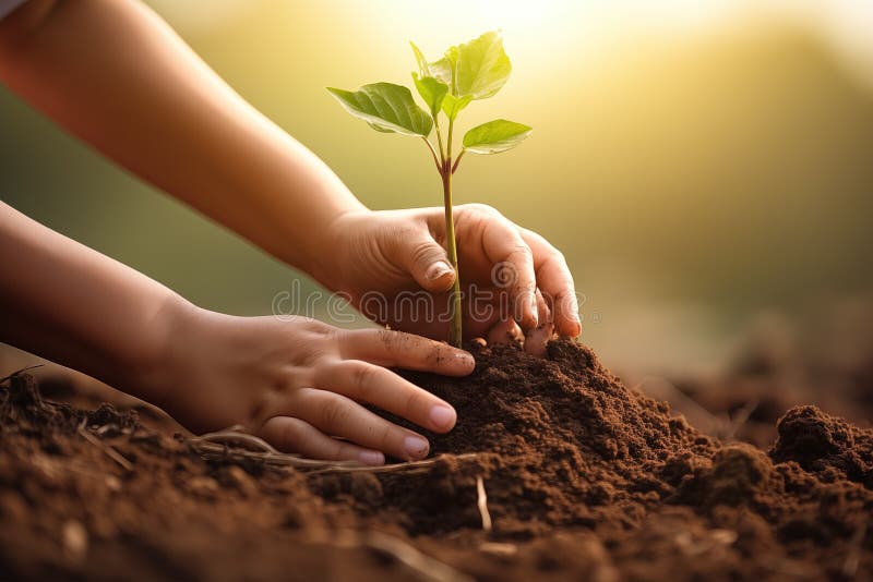 Human Hands Put a Tree into the Soil Stock Illustration - Illustration ...