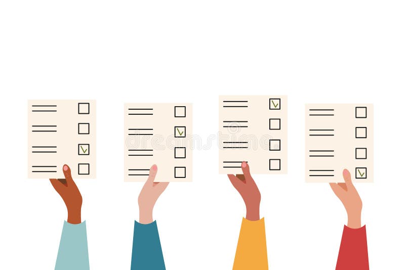 Human Hands Raised Up with Vote Ballots. Election Campaign Stock ...