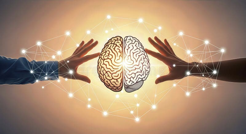 Human Hands Reaching for Conceptual Brain with Connections and Light ...