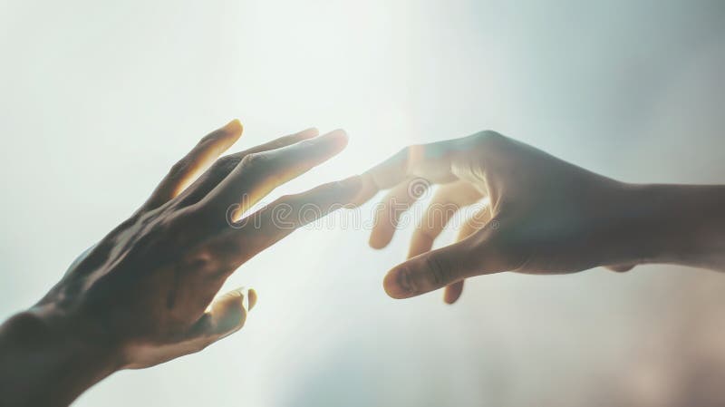 Close Up of Two Hands Reaching Out on White Background, Symbolizing ...