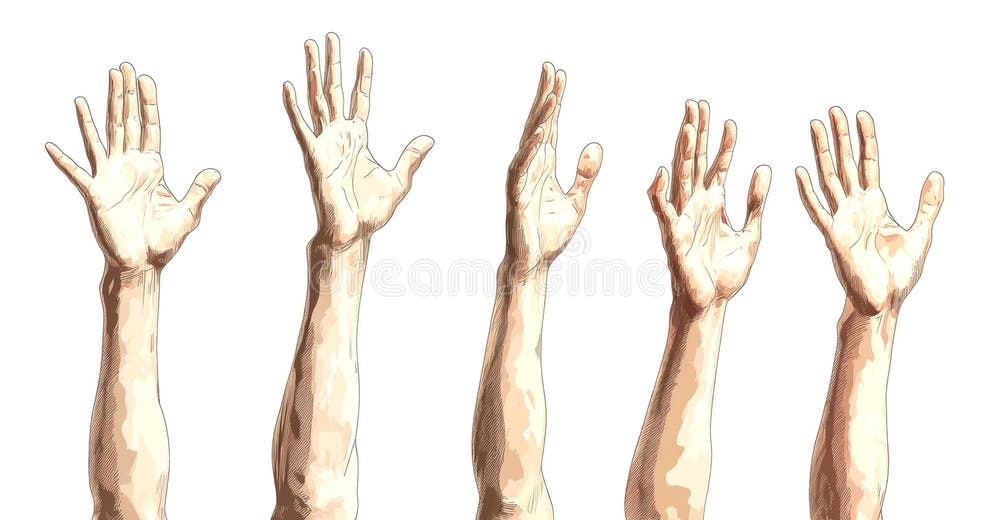 Human Hands Reaching Upwards in Different Gestures Stock Illustration ...