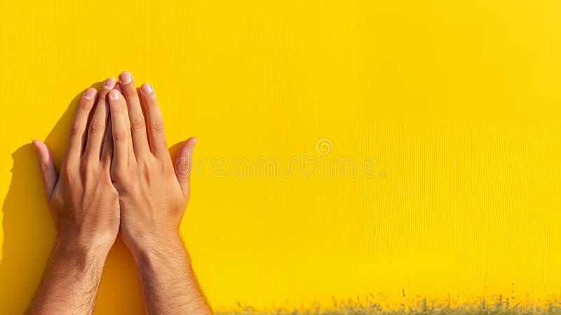 Human Hands Resting on Bright Yellow Surface with Textured Background ...