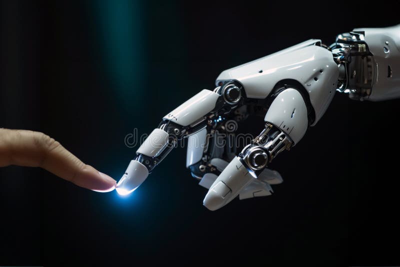 Human Hands and Robotics in Synthesized Touch. AI Generated Stock ...