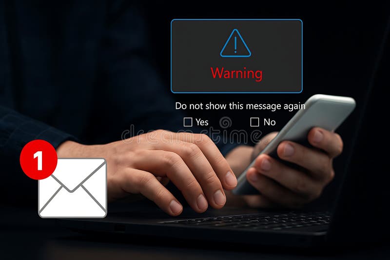 Human Hands on Smartphone and Laptop with Email Notification and ...