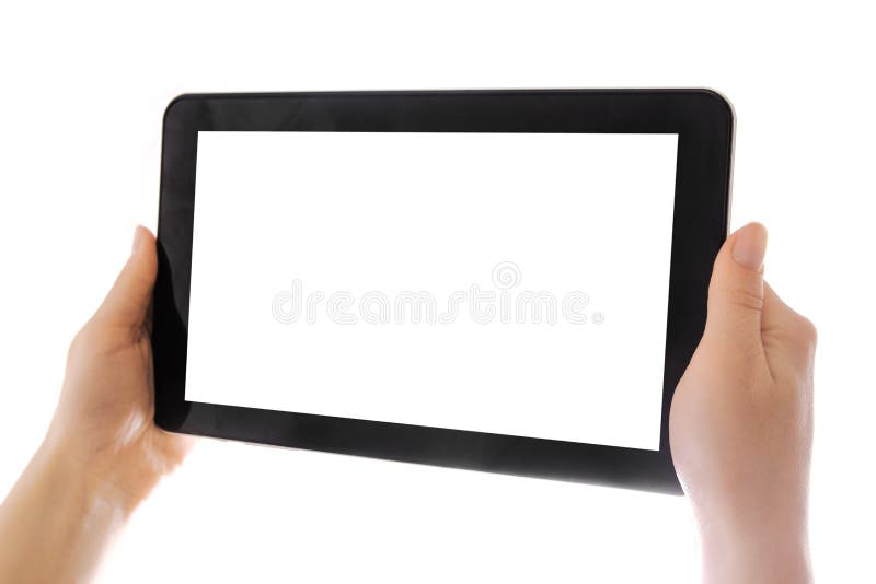 In Human Hands Tablet Computer Touch-screen Gadget with Isolated Stock ...
