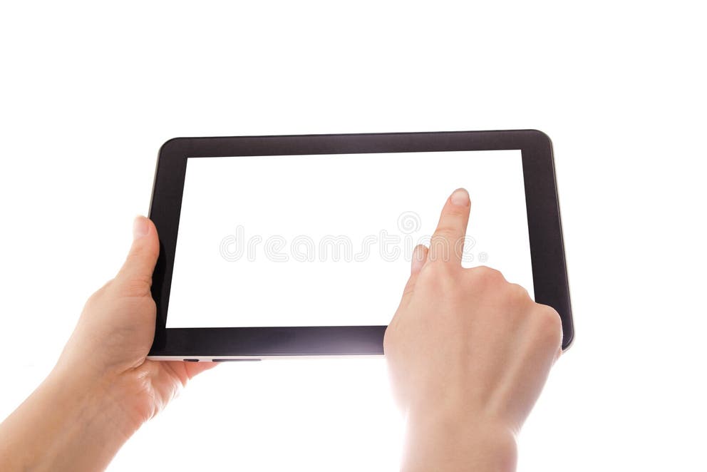In Human Hands Tablet Computer Touch-screen Gadget with Isolated Stock ...