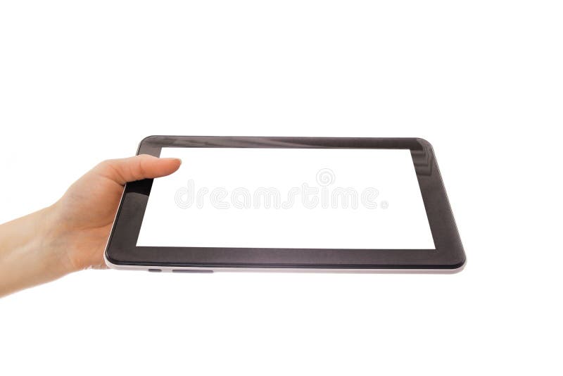 In Human Hands Tablet Computer Touch-screen Gadget with Isolated Stock ...