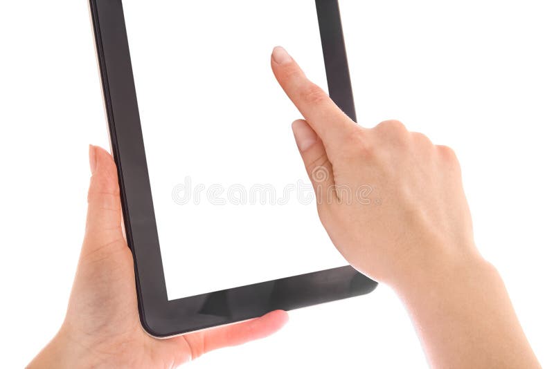 In Human Hands Tablet Computer Touch-screen Gadget with Isolated Stock ...