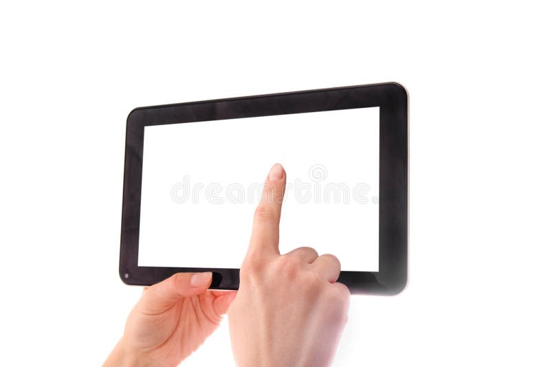 In Human Hands Tablet Computer Touch-screen Gadget with Isolated Stock ...