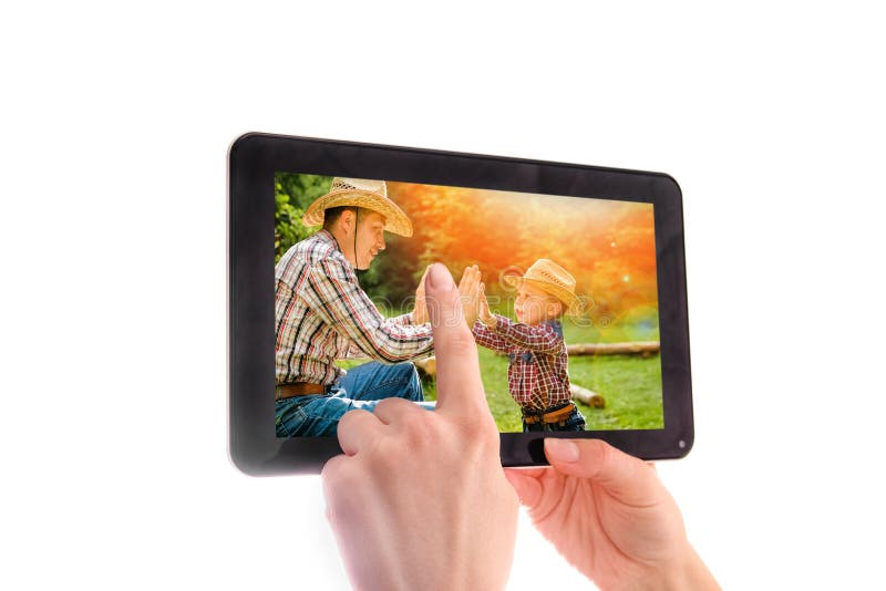 In Human Hands Tablet Computer Touch-screen Gadget with Isolated Stock ...