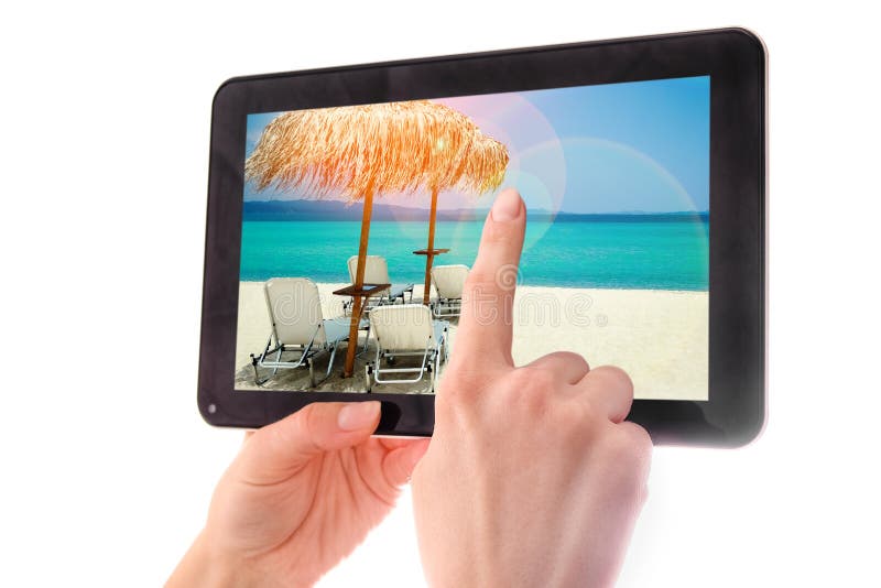 In Human Hands Tablet Computer Touch-screen Gadget with Isolated Stock ...