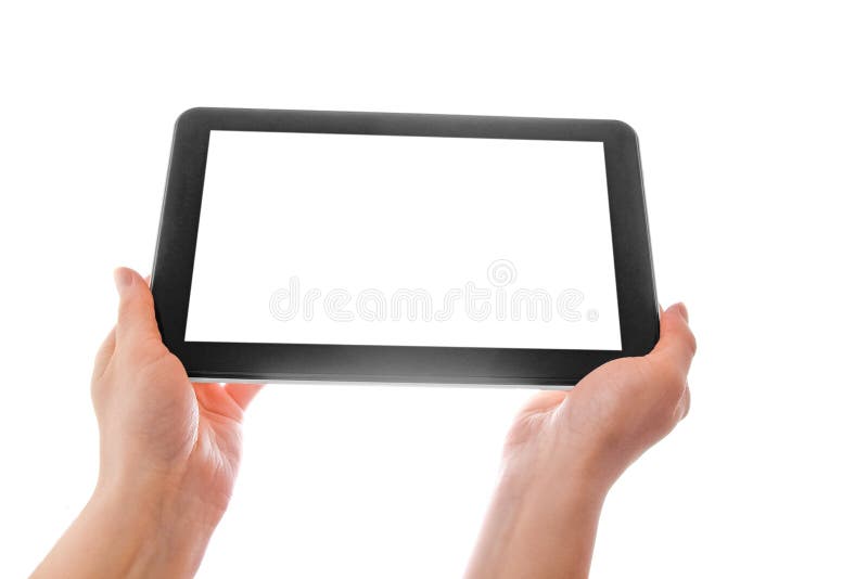 In Human Hands Tablet Computer Touch-screen Gadget with Isolated Stock ...