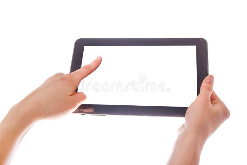 In Human Hands Tablet Computer Touch-screen Gadget with Isolated Stock ...