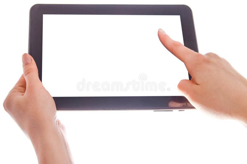 In Human Hands Tablet Computer Touch-screen Gadget with Isolated Stock ...