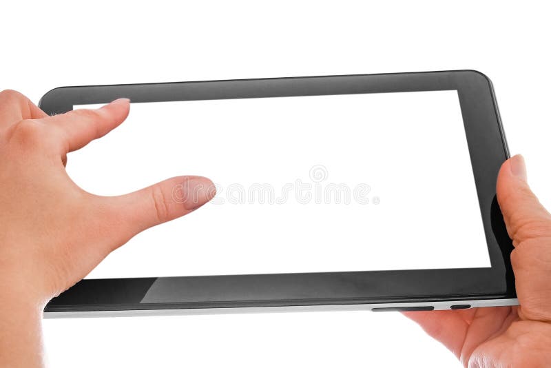 In Human Hands Tablet Computer Touch-screen Gadget with Isolated Stock ...