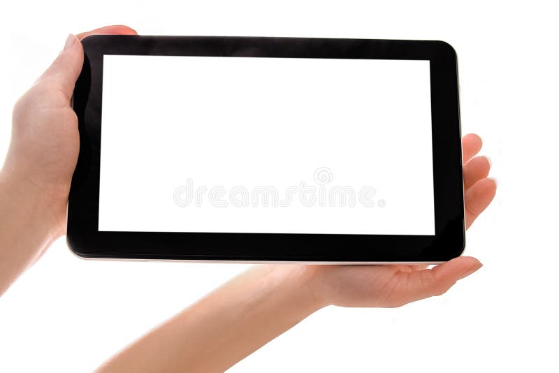 In Human Hands Tablet Computer Touch-screen Gadget with Isolated Stock ...