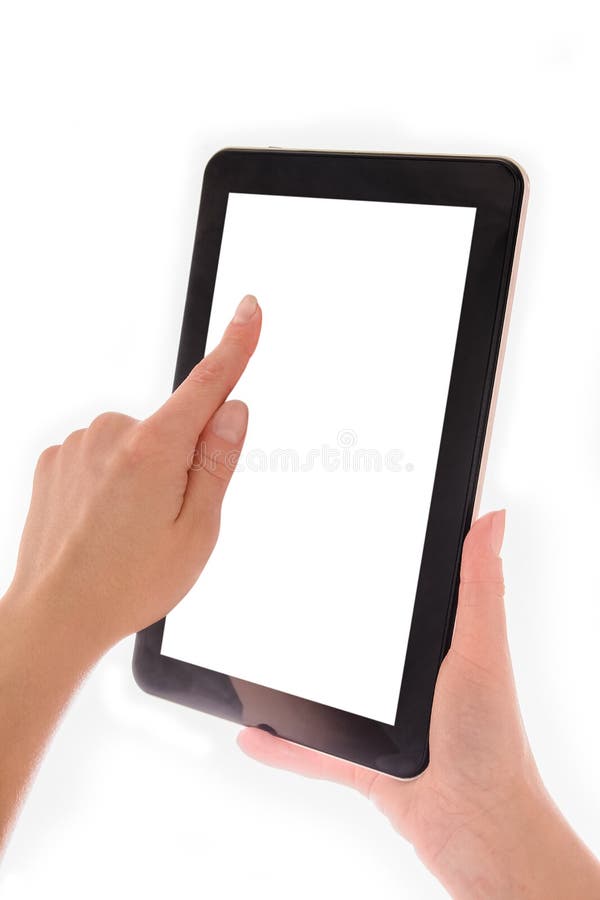 In Human Hands Tablet Computer Touch-screen Gadget with Isolated Stock ...