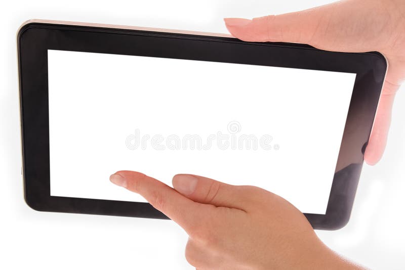 In Human Hands Tablet Computer Touch-screen Gadget with Isolated Stock ...