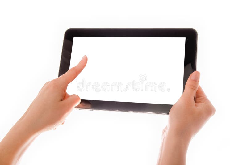 In Human Hands Tablet Computer Touch-screen Gadget with Isolated Stock ...