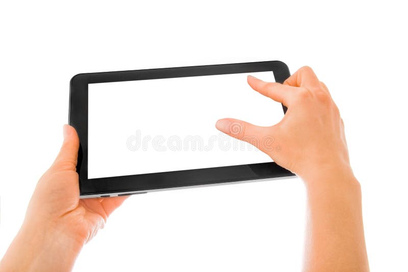In Human Hands Tablet Computer Touch-screen Gadget with Isolated Stock ...