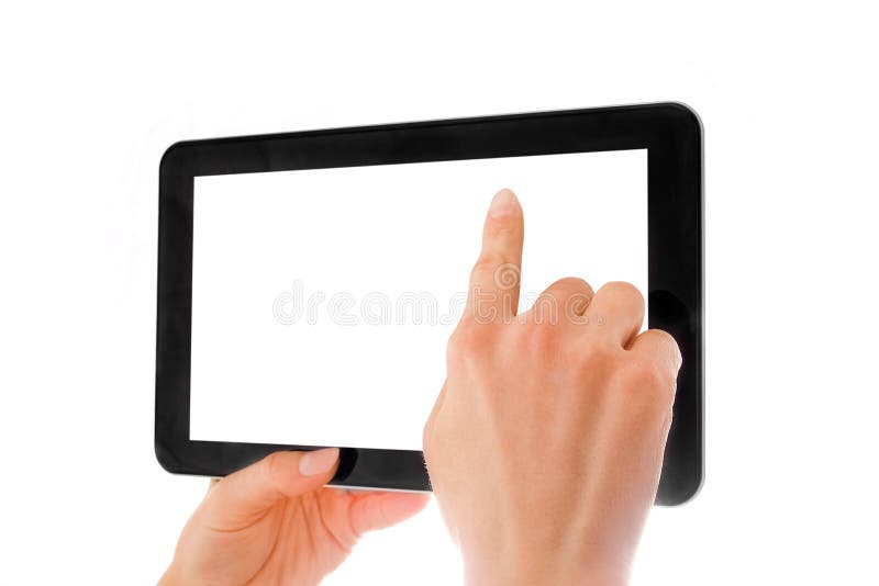 In Human Hands Tablet Computer Touch-screen Gadget with Isolated Stock ...